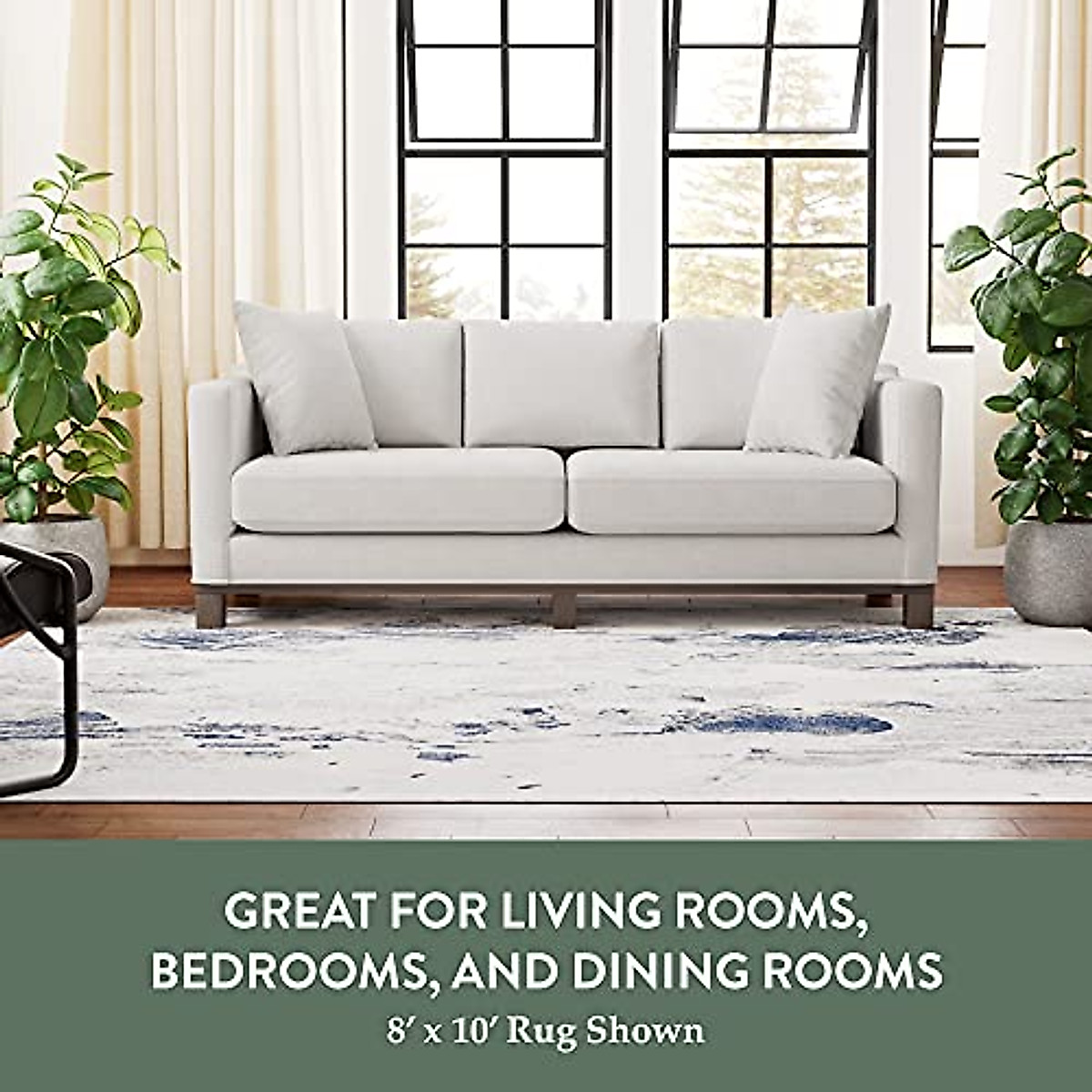 Edenbrook Area Rugs for Living Room - Navy and Cream Distressed Area Rug -Low Pile for High Traffic Areas, 5x8