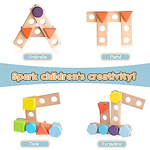 Abellzos Wooden Lacing Beads, 30 PCS Wooden Nuts and Bolts Toys, Fine Motor Skills Montessori Toys for 2 Year Old, Lacing Toys Montessori Learning Educational Game for Boys Girls