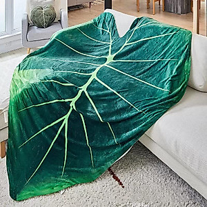 Large Leaf Blanket Green Plant Throw Blankets Soft Fuzzy Leaf Shaped Flannel Throw Decorative Blanket for Plant Lovers Bed Couch Sofa Car