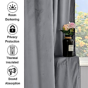 XWZO Velvet Curtains 96 Inches Long - Soft Room Darkening Thermal Insulated Thick Window Curtain Panels for Bedroom/Gallery/Home Theater/Patio Door with Tiebacks, Grommet, Grey, W52 x L96, Set of 2