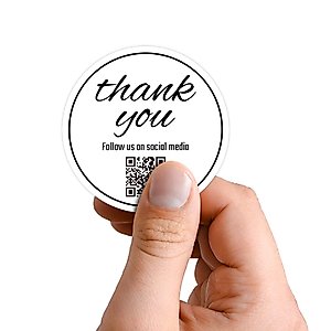 DISONTAG 1.5",1000 pcs Thank You QR Stickers Roll,for Small Business,Guide Customers to Social Media,White