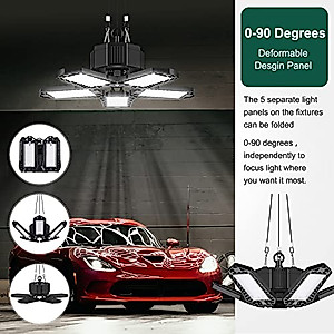 siicaaG 2 Pack LED Plug in Garage Lights, 120W Deformable Garage Ceiling Light 6500K with 5 Adjustable Panels, Bright 12000LM Linkable LED Shop Lights for Garage, Basement, Barn, Warehouse