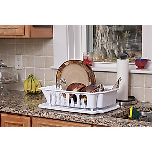 STERILITE 2-Piece Large Sink Set Dish Rack Drainer, White (18 L x 13 3/4" W x 5 1/2" H), 3/4" L x 3/4" W x