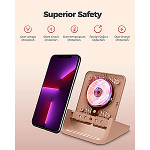 Wireless Charger YUWISS Wireless Charging Stand Cordless Charger 10/7.5/5W Compatible with iPhone 15 14 13 12/12 /11Pro Max/XR/XS Max/XS/X/8/8Plus Galaxy S22/S21/S9/S9+/S8/S8+ Note (Rose Gold)