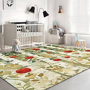 Area Rugs Colorful Rectangle Carpet, Cartoon Art Apple Stripes Printed Carpets, 4 x 6 ft Washable Rugs, with Nonslip Backing Carpet, for Indoor Bedroom Living Room Home Office