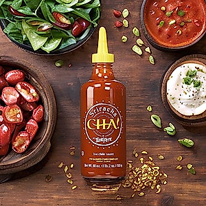 Texas Pete Sriracha Sauce CHA! 18oz with Moofin Golden SS Spoon, A Perfect Sriracha Hot Chili Sauce for all recipes, Our love for Siracha sauce lovers