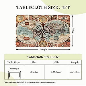 WILL BUDXEG Nautical Map World Compass Rose Travel Tablecloth with Elastic for 4ft 30''X48'' Rectangle Folding Table, Wipeable Table Cover for Picnics Outdoor Party