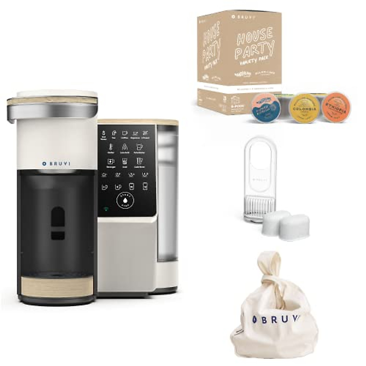 BRUVI The Bruvi Bundle | Single-Serve Coffee System | Includes 20 Coffee and Espresso B-Pods + Bruvi Coffee Brewer + Premium Water Filter Kit