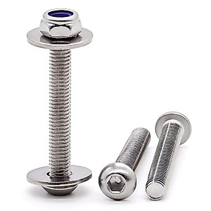 Glvaner M10-1.5 x 35mm (8 Sets) Button Head Socket Cap Screws with M10-1.5 Hex Locknuts and Large Flat Washers Assortment Tool Set
