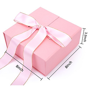 JOHOUSE Pink Gift Box, 8inch Large Gift Box with Lid Ribbon Square Gift Box for Wedding Birthday Anniversary Valentine's Day Baby Shower
