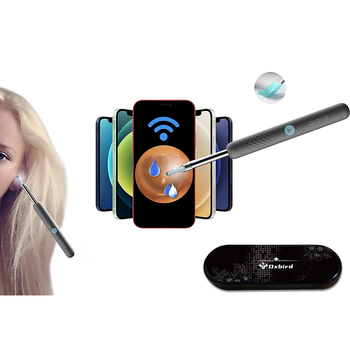 Oxbird(200-300W-PX) HD Wireless Otoscope with Light Ear Wax Camera, Ear Wax Remover Removal Cleaner Cleaning Kit, Suitable for Apple/Android, Dad and Madam Artifact,Perpetual Commitment