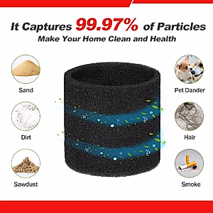 Shop-Vac 5926211 12 Gallon 6.0 Peak HP Wet/Dry Vacuum + 90585 Foam Sleeve Filter 5 Pack