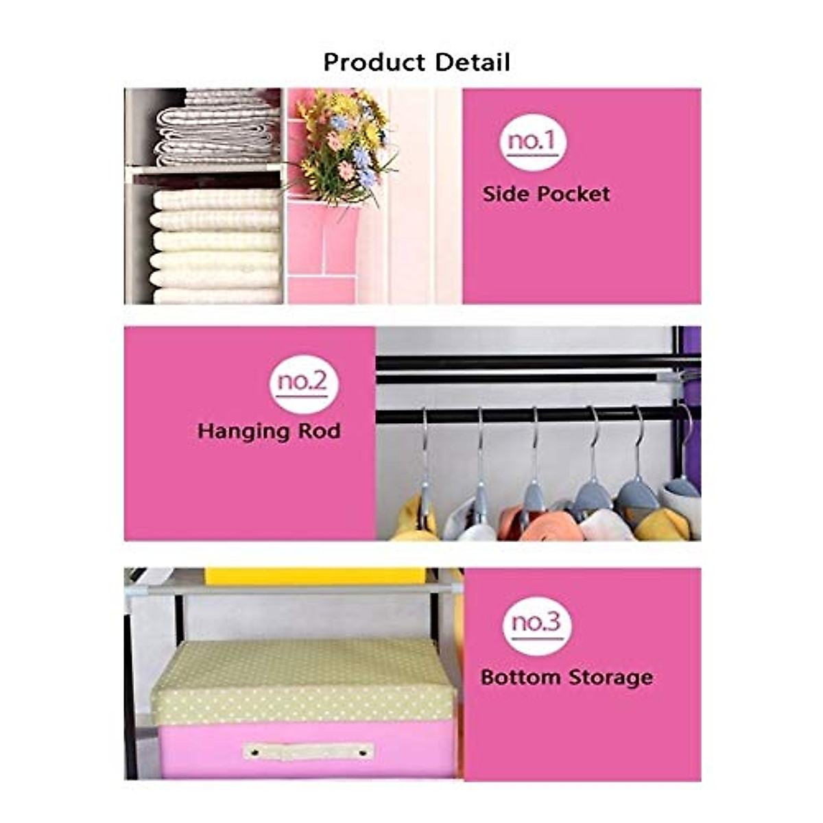 YSJ LTD 67" Simple Wardrobe, 3D Cartoon Pattern Thick Reinforcement Pipe Folding Dustproof Wardrobe Multifunction Wardrobe Closet Bedroom Furniture Children Room Decorate Storage Cabinet Assembly Ward