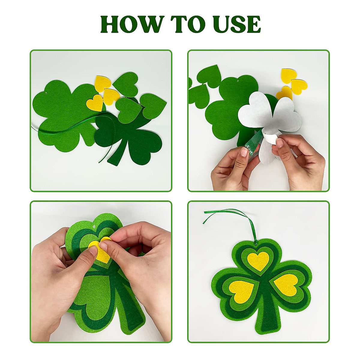 GloDreAm 12PCS Saint Patrick Day Craft Kit, Shamrock Lucky Irish Crafts for Kids Classroom Activity Party Favors Supplies