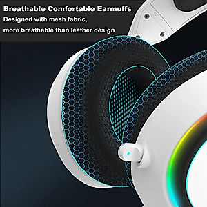 targeal PC Gaming Headset with Microphone for PS5/PS4/Switch/PC/Laptop/Mac - USB Wired 7.1 Surround Sound Gamer Headphone with Noise Canceling Mic - 4 Modes RGB- White Headset