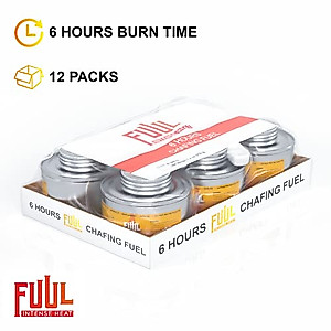 FUUL – Chafing Fuel Dish Burner Cans - 12 Pack - Chafing Dish Fuel Cans Burners To Keep Food Warm with 6-Hours Burning Capacity - Cooking Fuel For Chafing Dishes - 1 Opener Included for Opening Seal