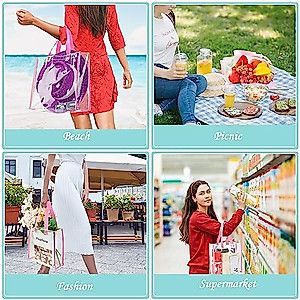 Paterr 20 Pack Plastic Clear Tote Bags 10 x 10 x 4 Inch Stadium Approved Gift Bag with Handles for Women Sports Work Travel (Pink)