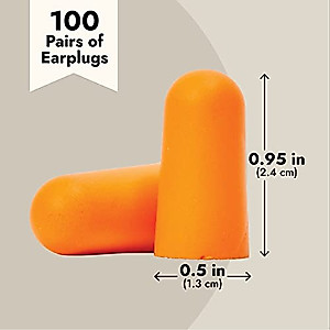 100-Pairs of Soft Foam Ear Plugs Individually Wrapped for Sleeping, Noise-Canceling, Disposable, Bulk Set for Concert, Music Festival, Sleep (Orange, 0.5x0.95 in)