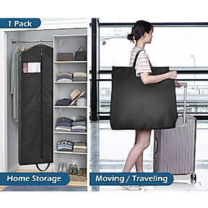 MISSLO 65" Gusseted Hanging Garment Bags for Travel Long Dress Cover Water Resistant Sturdy Fabric Dress Bags for Gowns Long Closet Clothes Protectors, Black