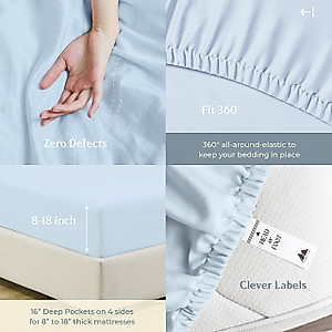 Mayfair Linen 100% Cotton Sheets for Queen Size Bed - Luxury 500 Thread Count Queen Sheet Set, 4 PC Sateen Weave Queen Light Blue Cotton Sheets, Ultra Soft, Deep Pocket Cooling Sheets Queen Size