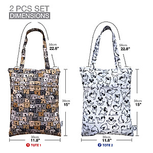 FLOCK THREE 2pcs Wet Dry Bag Waterproof Tote Reusable Wet Clothes Baby Diapers Stroller Swimsuit Travel Small Larger Electronics Toiletries Pouch Cute Dogs