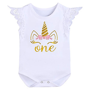 FMYFWY Baby Girls Unicorn Cake Smash 1st Birthday Princess Outfits Cotton Romper Rainbow Tutu Skirt Unicorn Headband Shoes White L