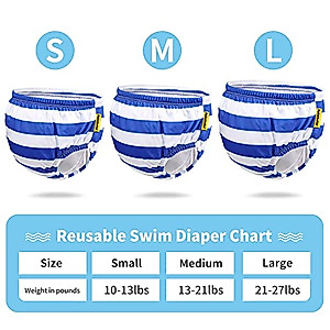 FreeSwimmingBaby Reusable Absorbent Swim Diaper Washable Striped swim Trunks for Baby Boys and Girls (L, White+Blue)