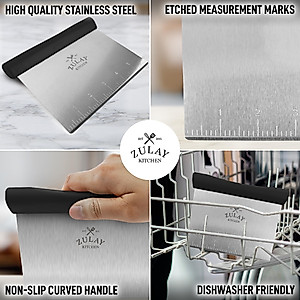 Premium Multi-purpose Stainless Steel Bench Scraper & Chopper, Easy to Read Etched Markings for Perfect Cuts, Quick & Easy Multi-use Dough Scraper, Dough Cutter & Pastry Scraper - by Zulay Kitchen