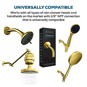 SparkPod Shower Arm With Flange - Solid Stainless Steel - Wall-Mounted For Fixed and handheld Showerheads - Shower Head Arm - Teflon Tape with 2 rubber O-rings Included - Egyptian Gold - Standard 6"