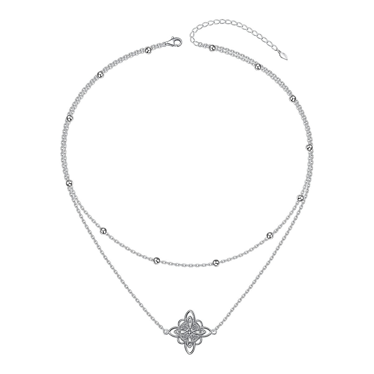 DAOCHONG Celtic Lariat Necklace 925 Sterling Silver Wiccan Jewelry Double Layer Chain Witches Knot Choker Necklace for Women Anniversary Birthday Valentine's Day Gifts