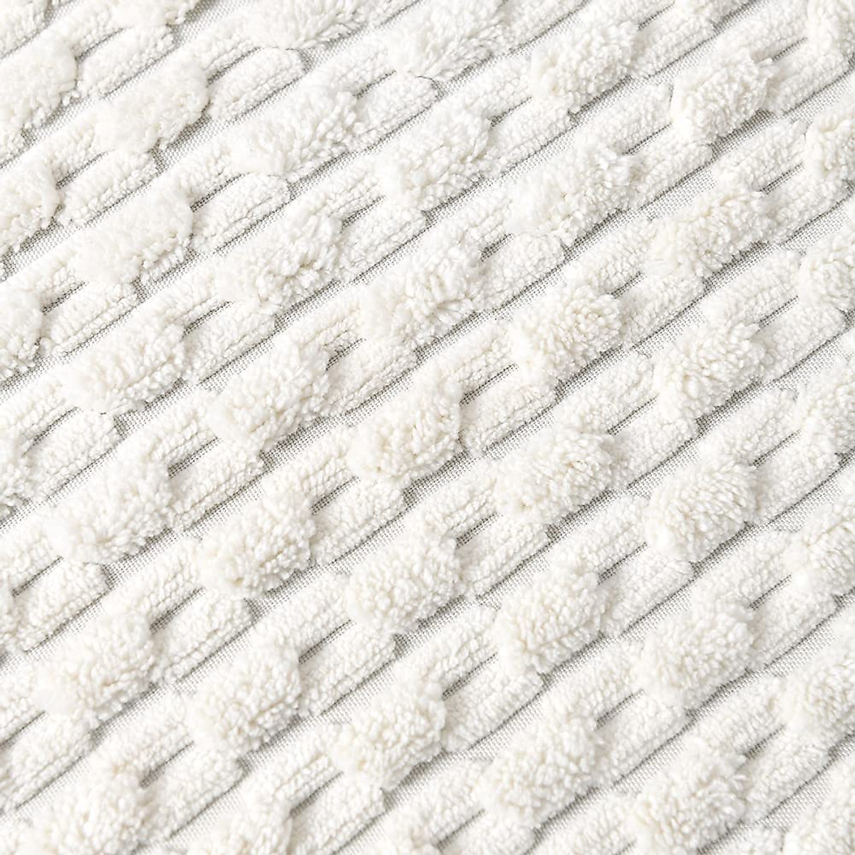 Fancy Homi Set of 2 Boho Cream Decorative Throw Pillow Covers 18x18 Inch with Pom-poms for Couch Bed Sofa, Modern Farmhouse Home Decor, Soft Plush Corduroy Cute Cushion Case 45x45 cm