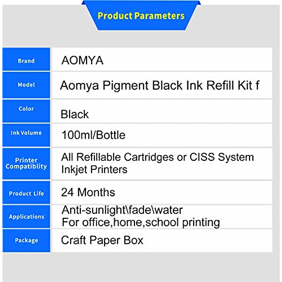 Aomya Pigment Black Ink Refill Kit Premium Ink Refill for HP Canon Epsn Brother Inkjet Printers with Syringe