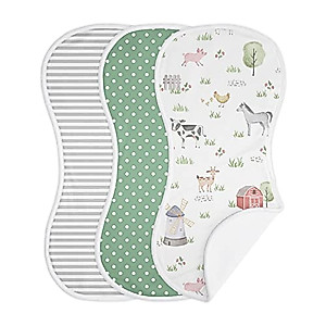 Sweet Jojo Designs Farm Animals Baby Boy Girl Absorbent Burp Cloths Infant Newborn Grey Red Black and White Green Watercolor Farmhouse Barn Horse Cow Sheep Pig Gender Neutral 3 Pack Set Dribble Drool