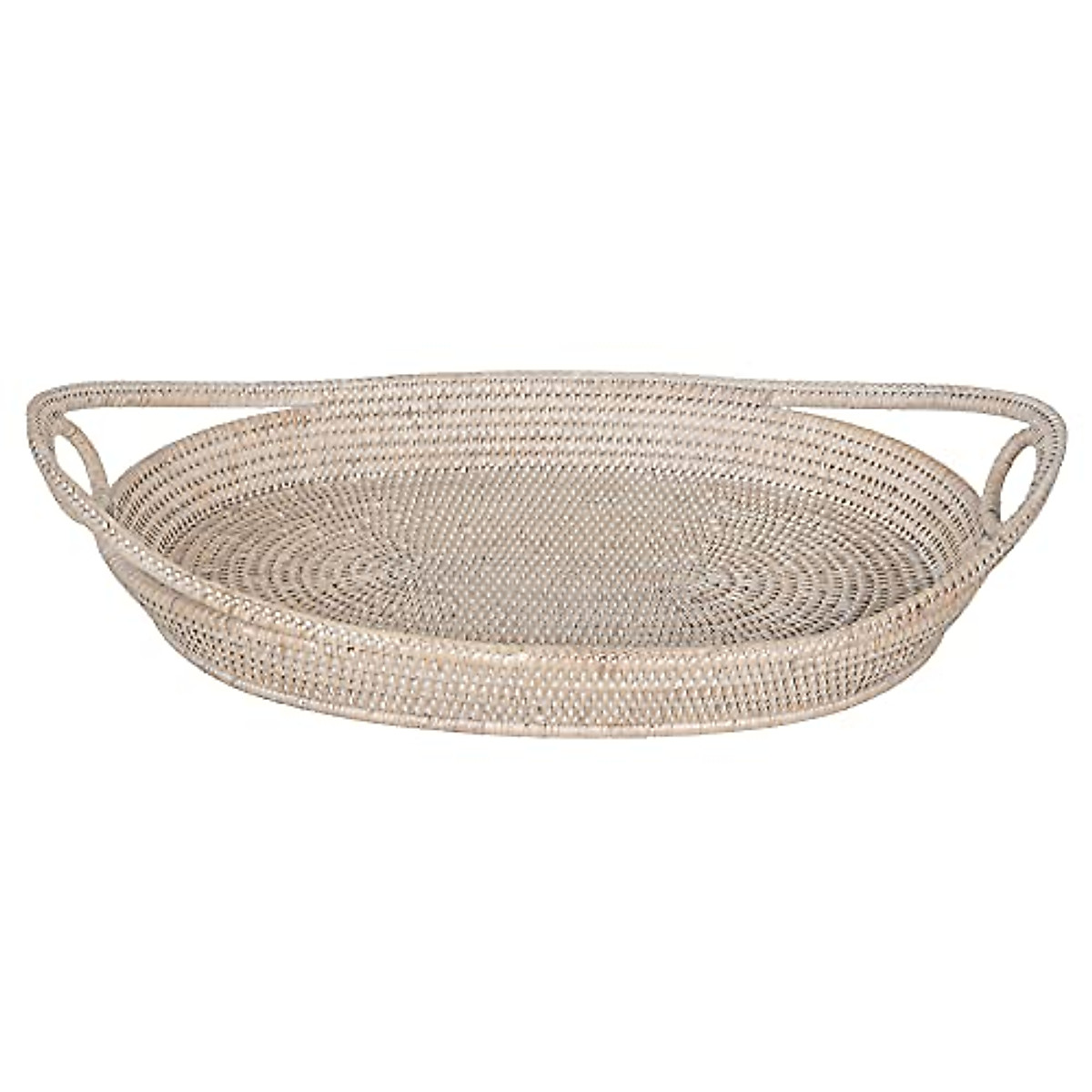 KOUBOO La Jolla Oval Rattan Tray with Looped Handles, White-Wash, Large