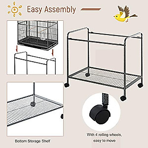 PawHut 65" Double Rolling Metal Bird Cage Feeder with Detachable Rolling Stand, Storage Shelf, Wood Perch & Food Container