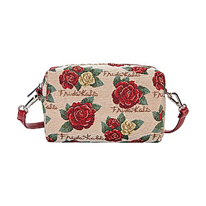 Signare Tapestry Small Crossbody Bag for Women pouch Bag with Mexican Folk Art Design (Frida Rose; HPBG-FKROSE)