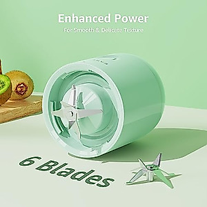 Personal Blender, Portable Blender for Shakes and Smoothies, Fresh Juice Mini Fast Blender with 6 Blades, Rechargable Single Blender BPA Free for Kitchen, Sport, Travel (Green)