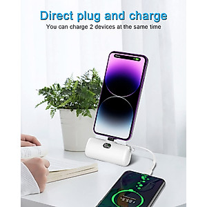 Aimenzunto Small Portable Charger, 5000mAh Lightning & USB C Dual Output Power Bank, LED Display Battery Pack Fast Charging for iPhone 14/13/12/11 Samsung S22/S21 Google Pixel Moto LG and More, White
