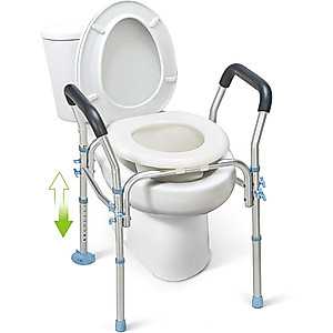 OasisSpace Stand Alone Raised Toilet Seat 300lbs - Medical Raised Commode Toilet with Splash Guard and Safety Frame, Height Adjustable Legs, Bathroom Assist Frame for Elderly, Handicap, Disabled
