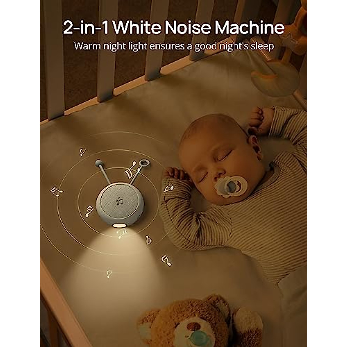 JolyWell White Noise Machine - Portable Sound Machine for Baby & Adult, Baby Sound Machine with Night Light, Powerful Battery, 20 Soothing Sounds, Noise Canceling for Sleeping, Travel & Office, White