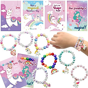 UMEELR 28 Packs Unicorn Valentines Day Cards with Rainbow Bracelets for Girls Classroom Prizes, Valentine's Party Favors Toys for Girls and Valentine School Exchange Gifts Greeting Cards