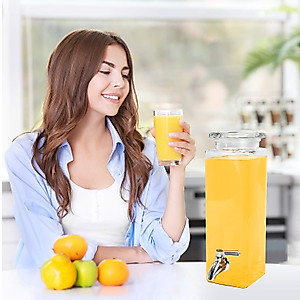 Estilo Glass Drink Dispenser - Tall Square Glass Mason Jar Drink Dispenser With Stainless Steel Spigot, 80 oz (2.36 Liters), Clear, Parties, Weddings, and Picnics