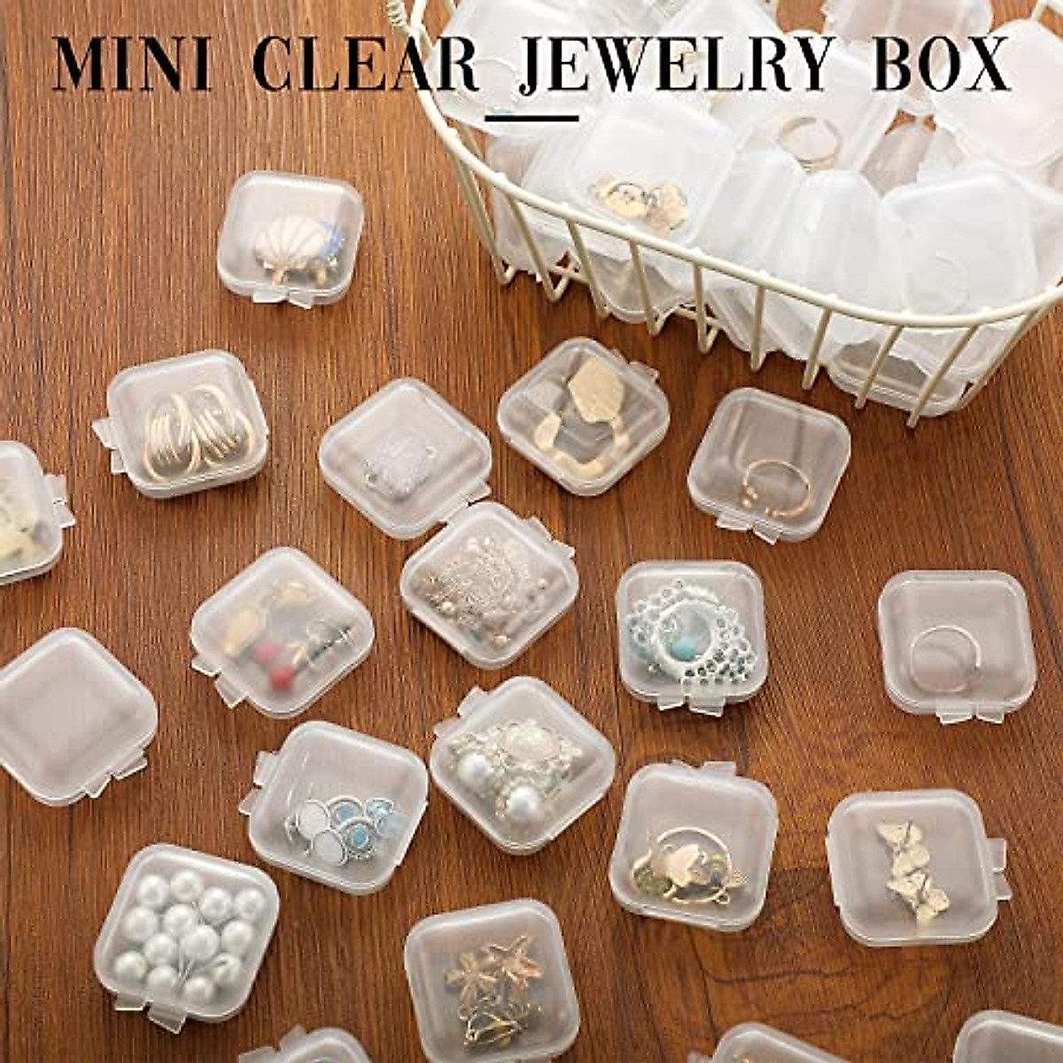 100 Pack Mini Clear Jewelry Box Earring Organizers with Hinged Lid Small Plastic Storage Box for Earrings Chains