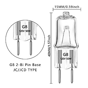 AHEVO G8 Light Bulbs 50W 120V Halogen Light Bulb G8 Base Bi-Pin 50W T4 JCD Warm White Under Cabinet Puck Lighting Replacements,10Pack