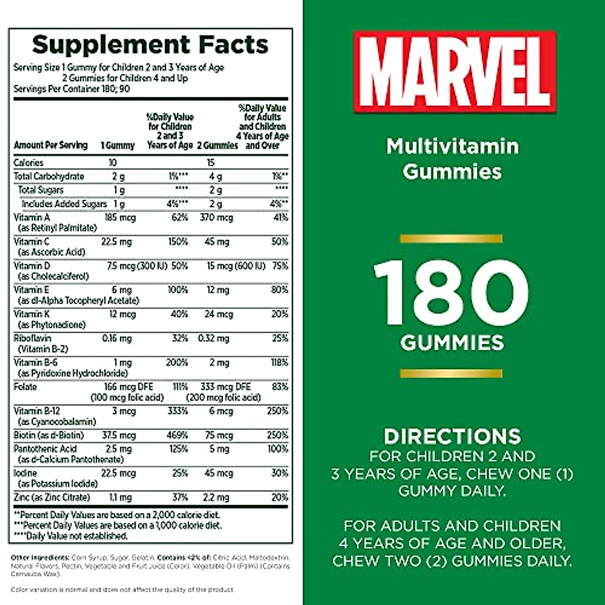 Nature's Bounty Marvel’s Spider-Man Kids Multi Vitamin Gummy, Natural Strawberry and Raspberry Flavored Multi Vitamin, 180 Gummies