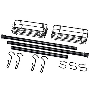 Zenna Home Tension Rod Bath and Home Organizer with Storage Baskets and Hooks, Adjustable, 26" to 76”, Matte Black