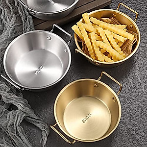 Stainless Steel Bowl with Handle Fruit Salad Bowl Saucepan Milk Pot Small Cooking Pot French Fries Fast Food Basket Snack Bowl Food Serving Bowl for Hot Dogs Deli Chicken Burgers Sandwiches 12cm