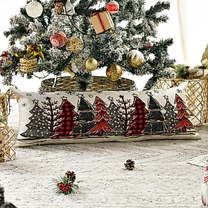 AVOIN colorlife Watercolor Red and Black Buffalo Plaid Christmas Trees Long Lumbar Pillow Cover 14 x 36 Inch, Winter Holiday Long Body Pillow Case for Bed Sofa Bench