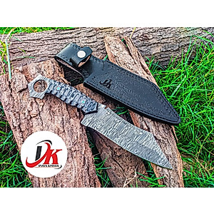 Custom hand made Damascus steel hunting knife,11" inches Skinner,out door survival camping,fix blade, classic, Christmas gift, nice grip handle,sharp, slicer, Leather sheath HUNT-01