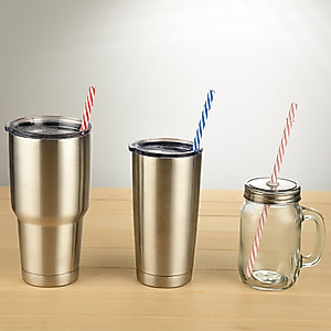 Dakoufish 12 Piece 9 Inch Reusable Plastic Thick Drinking Straws BPA Free Mason Jar Straws transparent small Stripe (9inch Red)